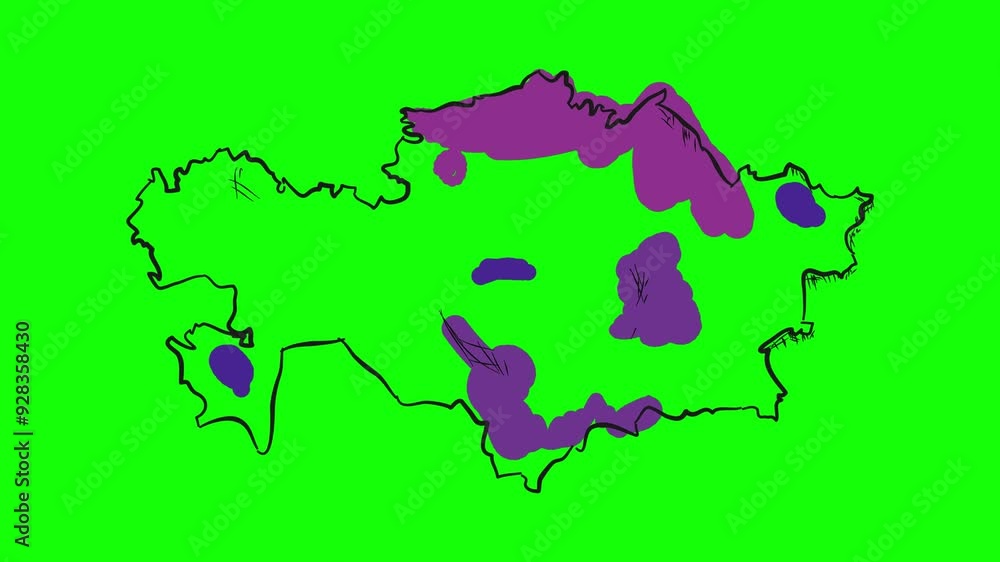 Animated Outline and Drawing Map of Kazakhstan sia – Self-Drawing Line ...