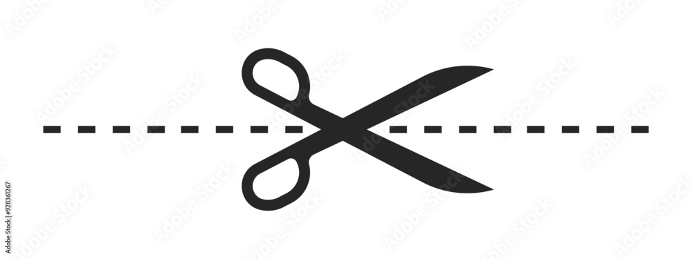 Cut line icon with scissor, cut here guidance, scissors and dash ...