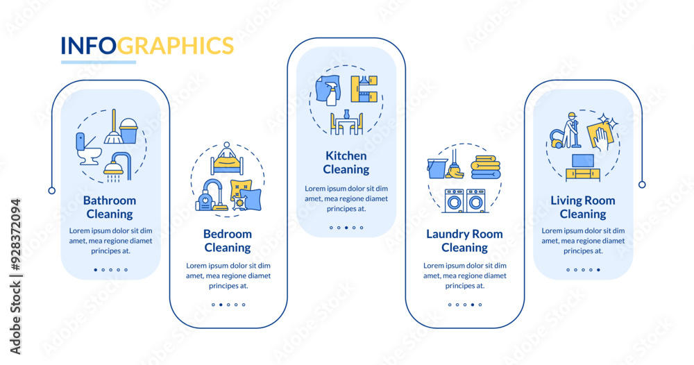 Housekeeping cleaning rectangle infographic vector. Laundry washing ...