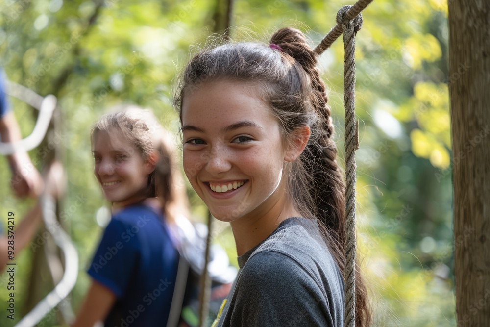 Students engaging in outdoor team-building activities, such as rope ...
