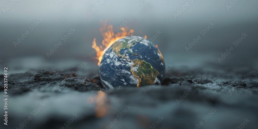 Burning Planet: A haunting image of a fiery Earth engulfed in flames ...