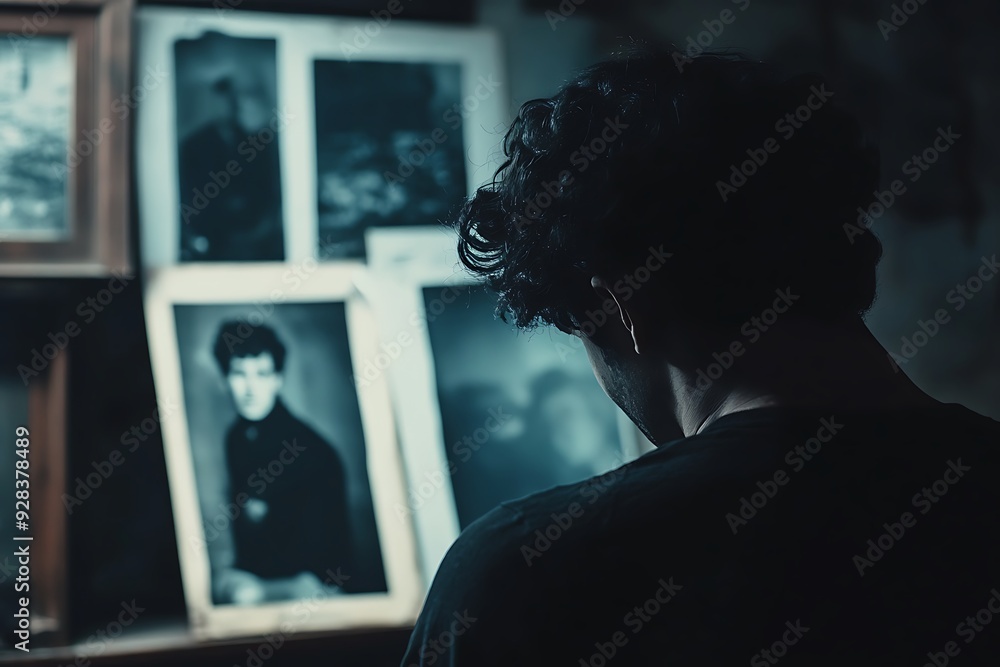 A visual of regret, featuring an individual staring at a photograph ...