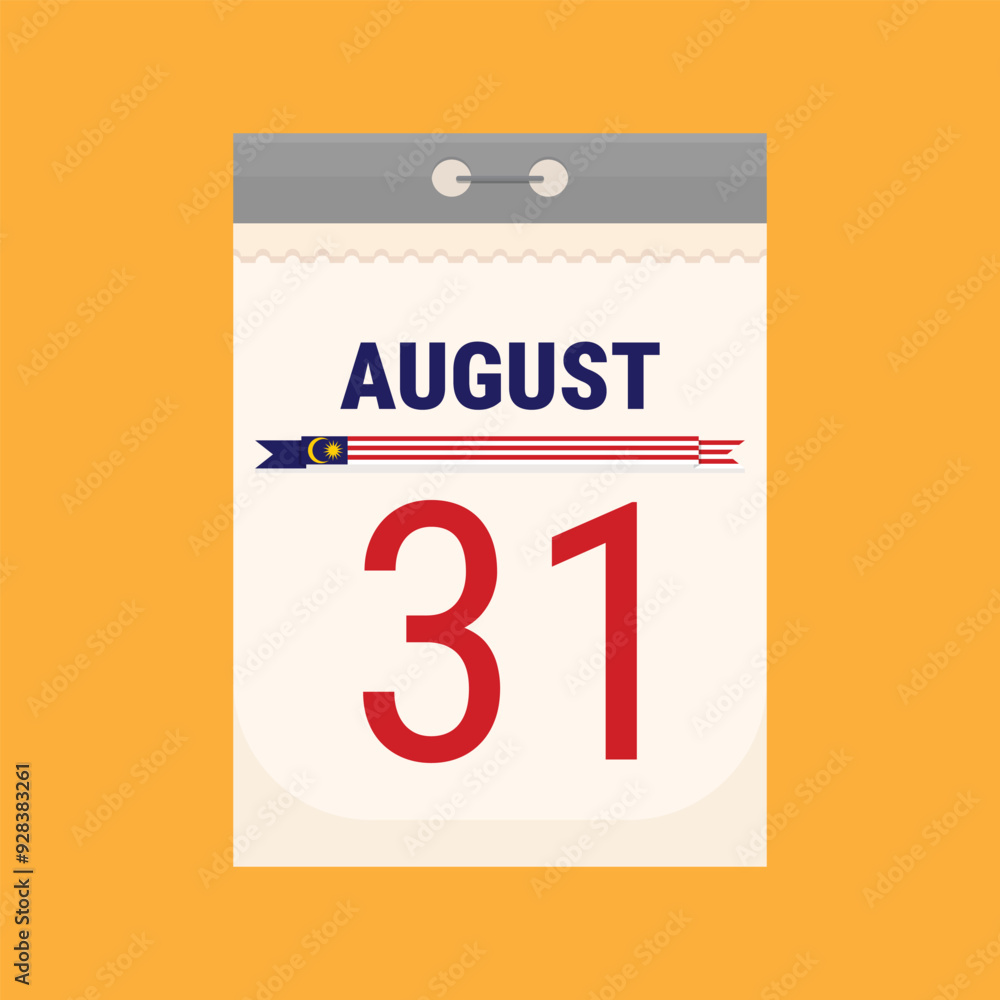 August 31 tear-off calendar. Independence Day of Malaysia, Hari Merdeka ...
