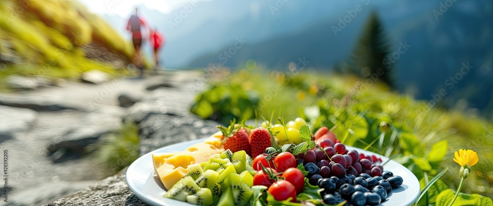 Balanced plate of nutritious foods with workout equipment 🥗🏋️‍♀️ Set ...