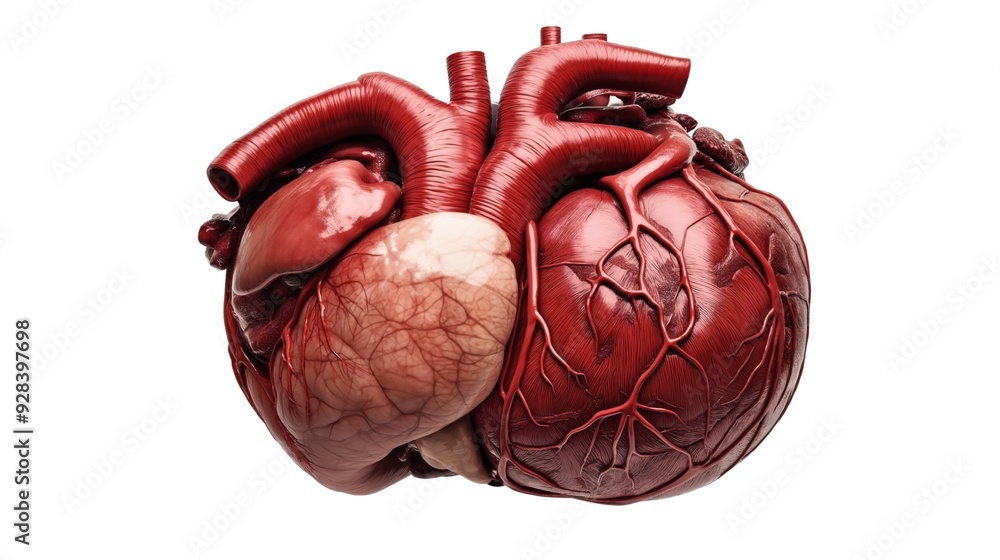 Close-up of a realistic human heart in detailed anatomical structure ...