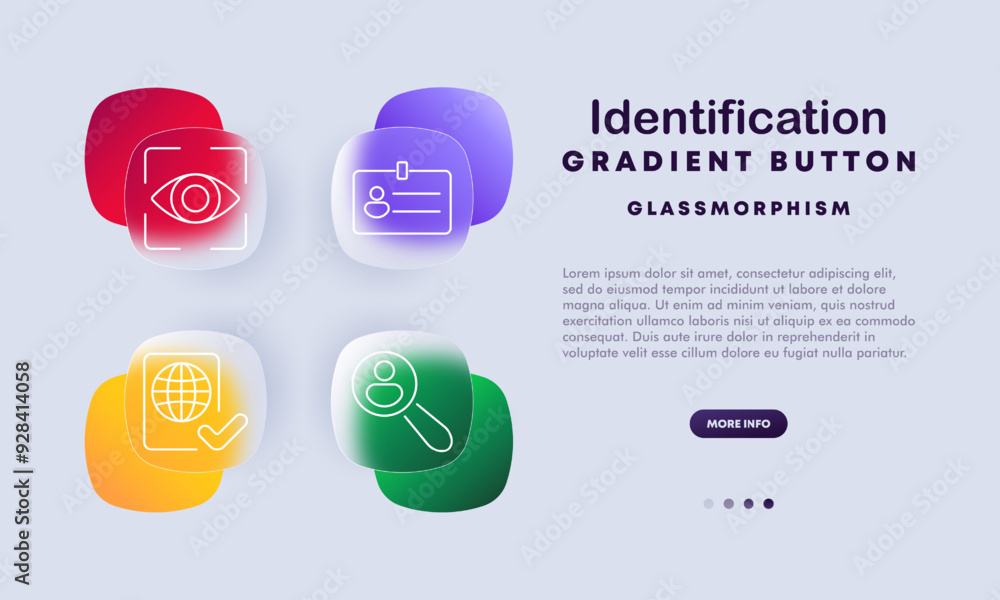 Identification set icon. Eye scan, ID card, global ID, user search ...