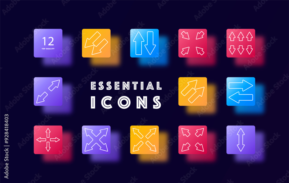 Arrow and direction set icon. Arrows, direction, navigation, expand ...