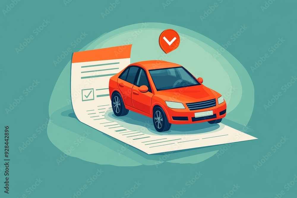 Car insurance document, report. Paper agreement checklist or loan ...