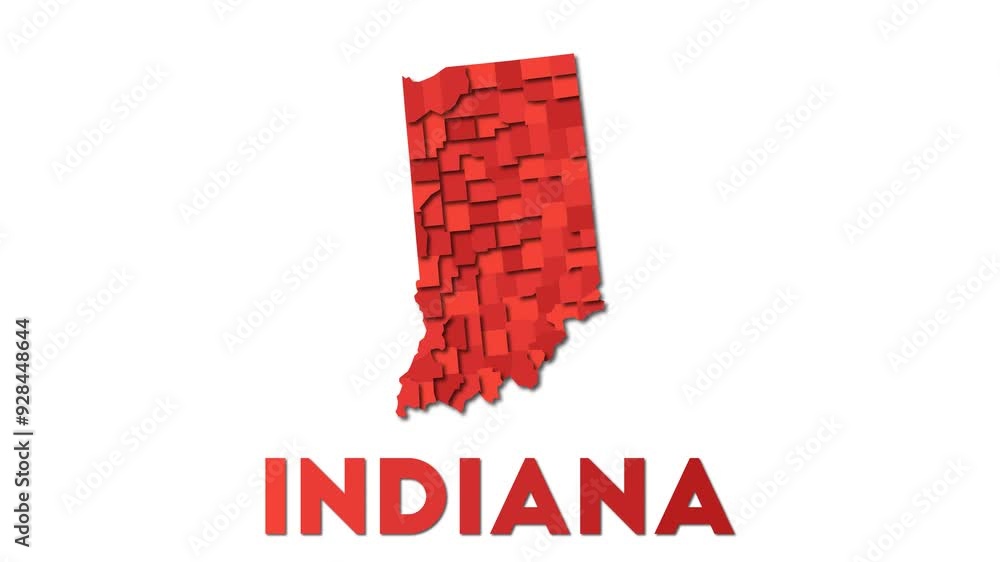 Indiana map showing regions. Animated US state map with title. 4K ...