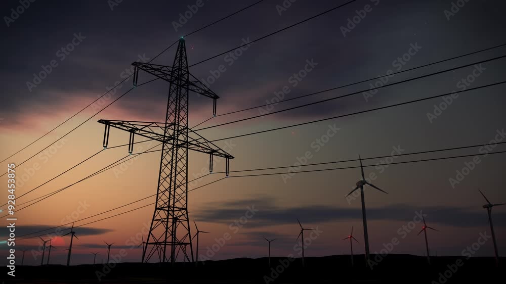 High-voltage power transmission lines and wind turbines with ...