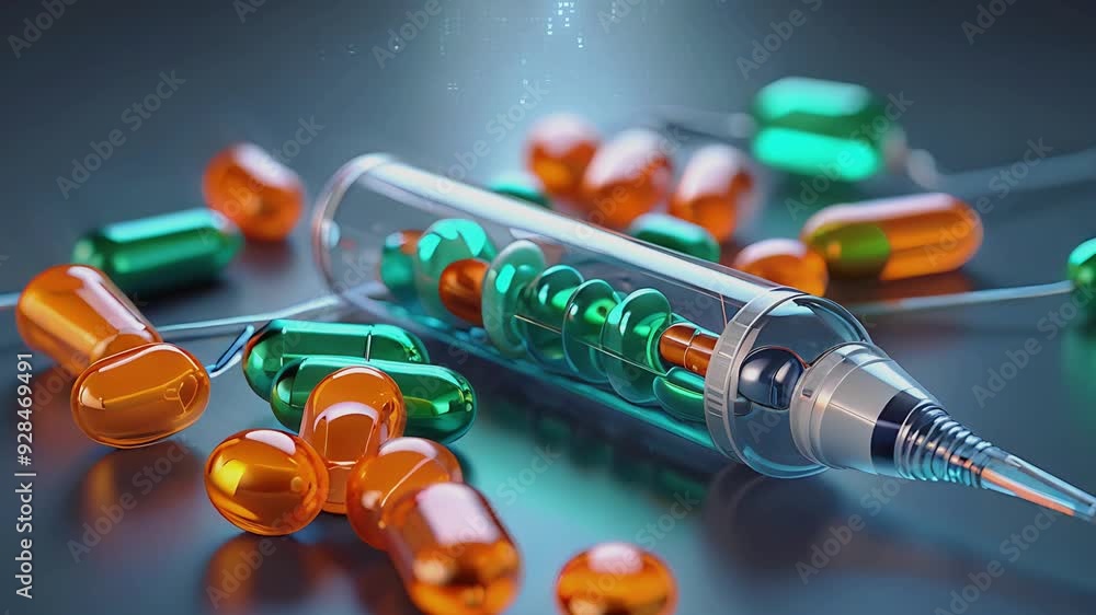 Collection of Orange Capsules Inside and Spilled from Clear Glass ...