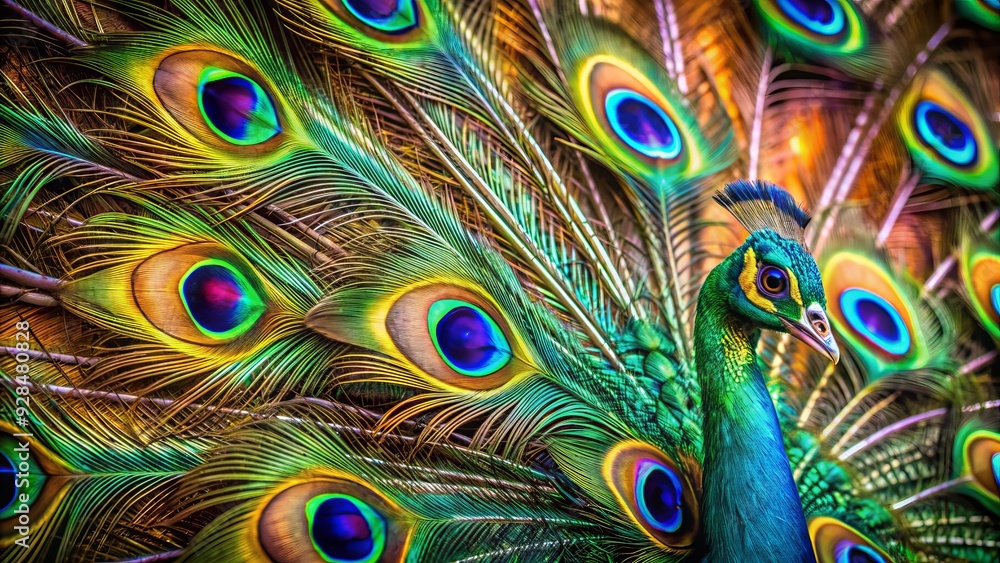 Vibrant peacock feather showcases mesmerizing iridescent colors ...