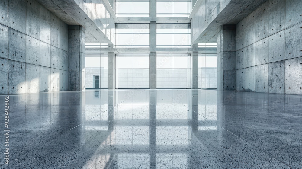An empty floor background with a polished concrete surface, the space ...