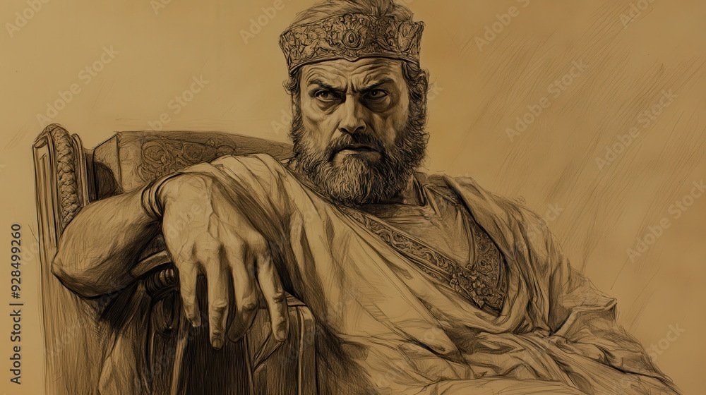 Biblical Illustration of King Xerxes’ Shock and Anger as He Realizes ...