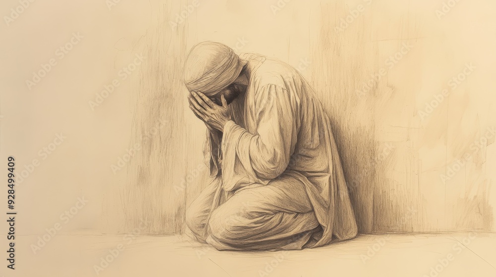 Biblical Illustration of Nehemiah’s Prayer: Nehemiah Kneeling Alone in ...