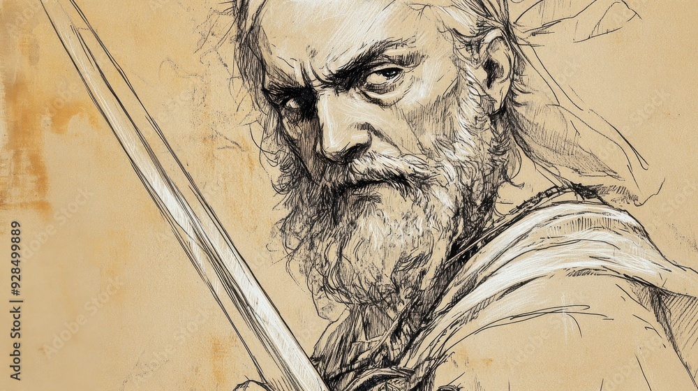 Biblical Illustration of The Jews’ Victory: A Jewish Warrior Sheathing ...