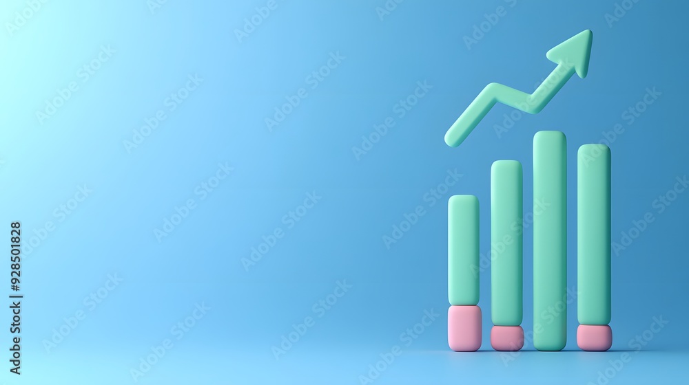 3D bar chart with upward arrow showing growth, profitability, and ...