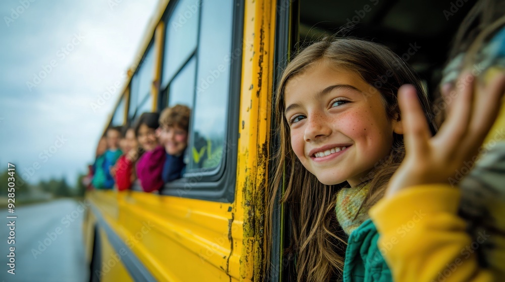 Middle school students lining up to board a yellow school bus for a ...
