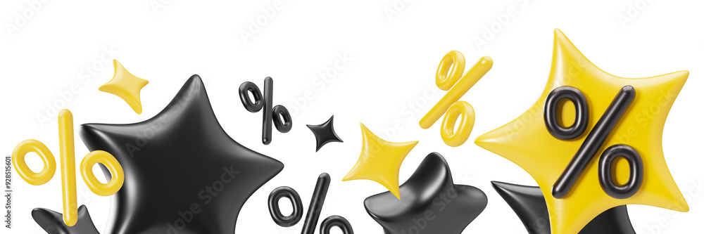 Vibrant footer with floating percentage symbols and stars, on ...