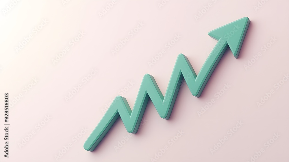 Abstract green zigzag arrow pointing upwards on a light background ...