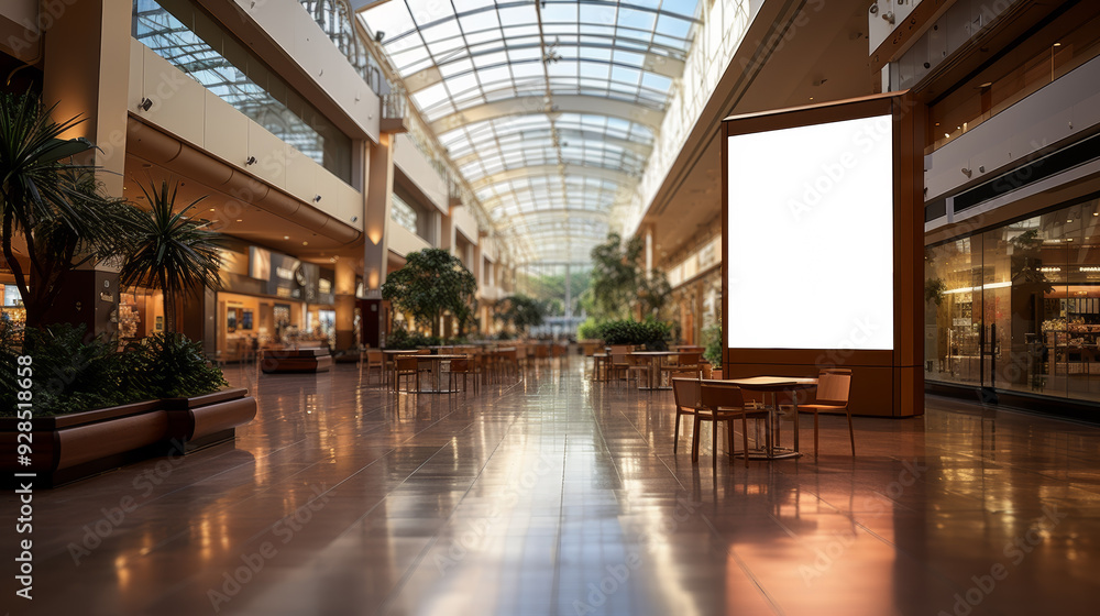 Tall White board with modern frame on the right of a Shopping mall walk ...