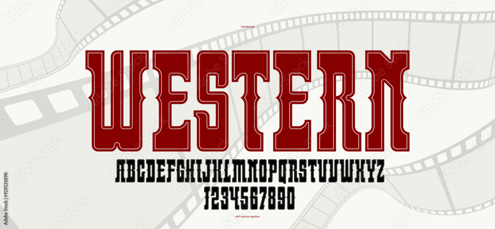 Bold serif typeface in old vintage American style, wild west, saloon ...