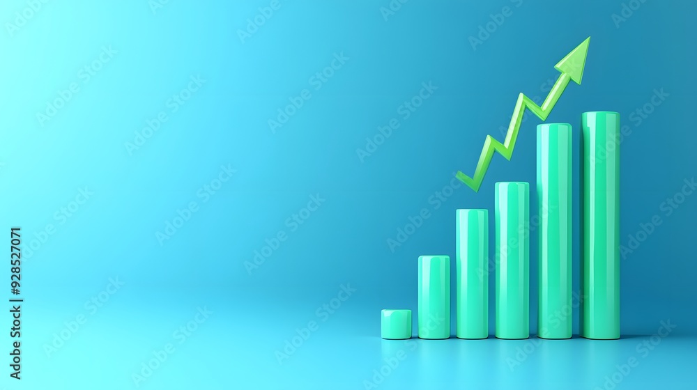 Green bar graph on a blue background showing growth and success with an ...