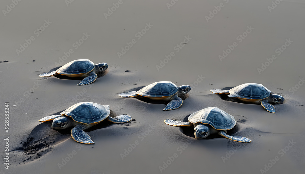 Four sea turtles making holes on Ostional Beach in Costa Rica to lay ...