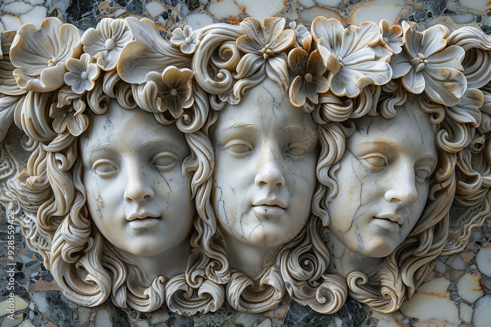 AI generated image of carved elegant bas relief on textured wall with ...