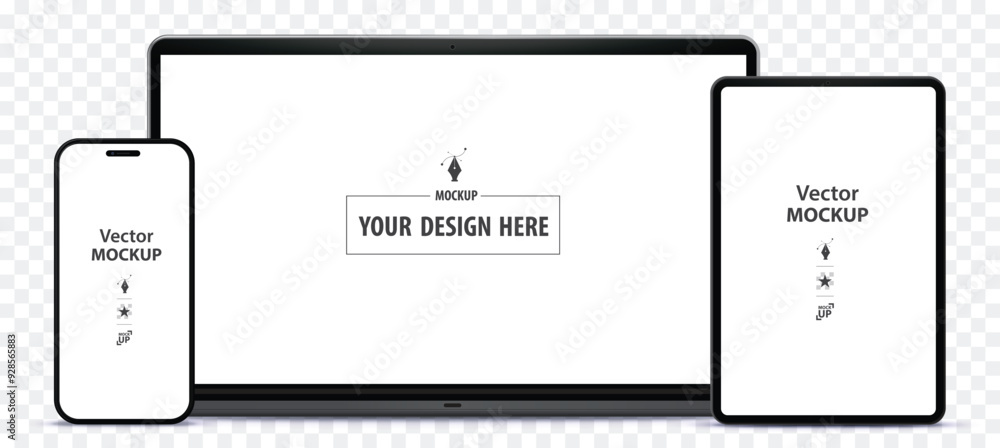Tablet PC, Mobile Phone and Laptop Computer Mockup. Digital devices ...