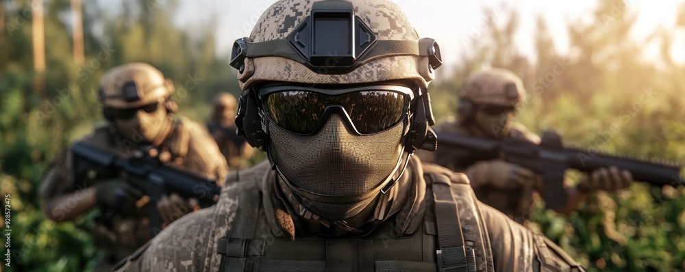 Tactical Airsoft Game Players in Masks Prepare for Outdoor Battle ...