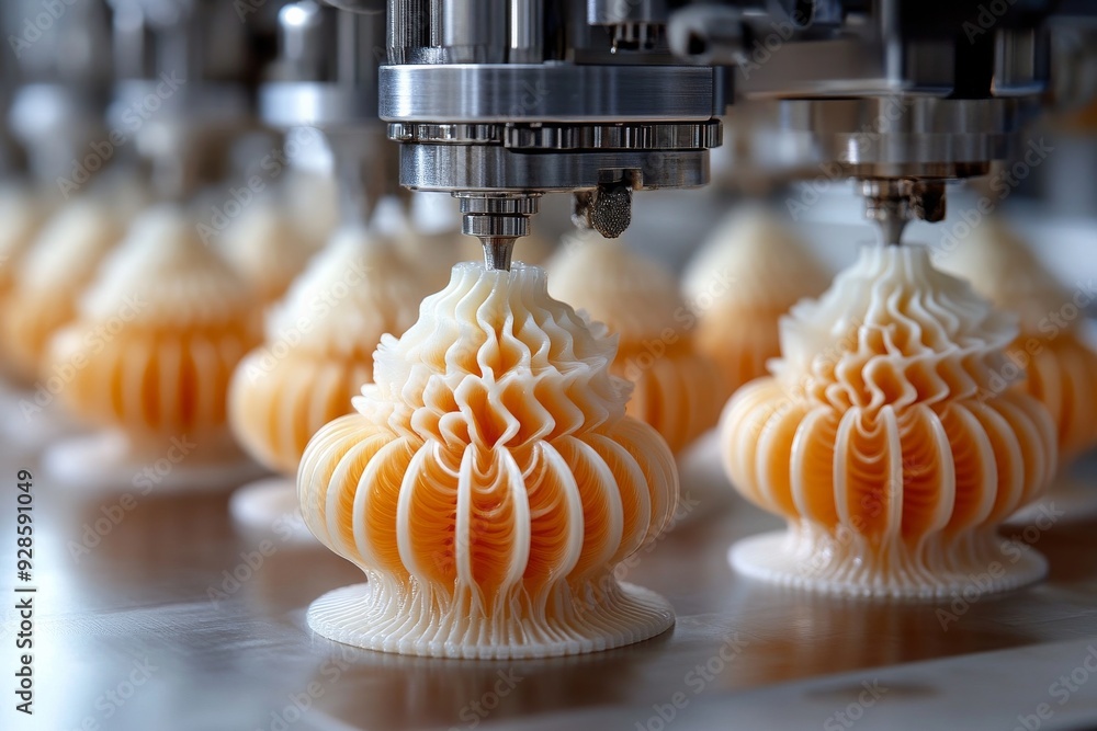 Designers creating 3D-printed food in a futuristic kitchen, food ...