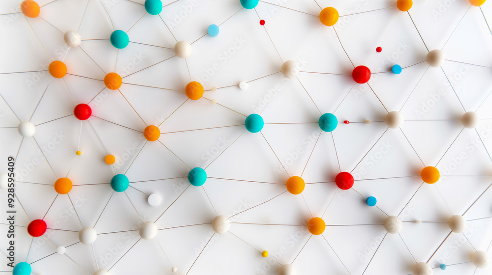 3d Social networking colorful nodes background, interconnected by lines ...