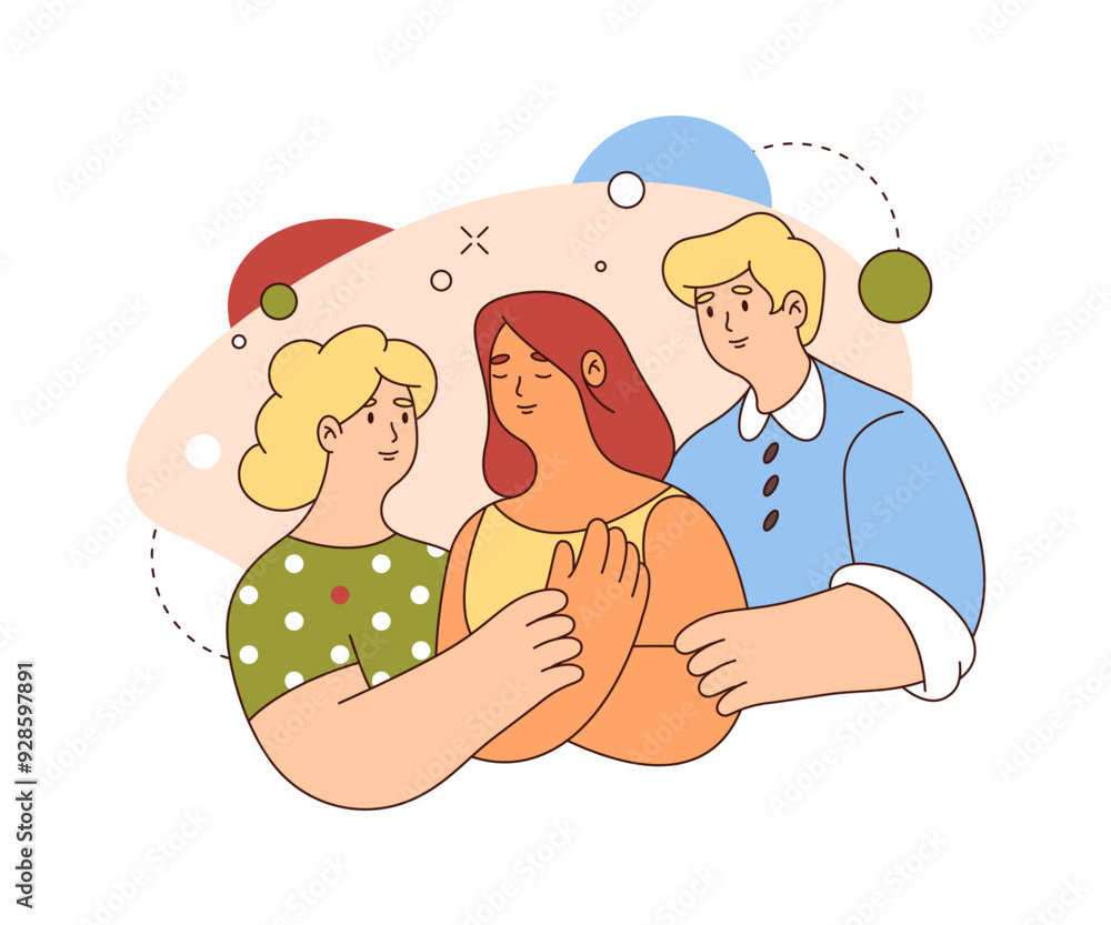 Mental and psychological support from family and friends. Vector flat ...