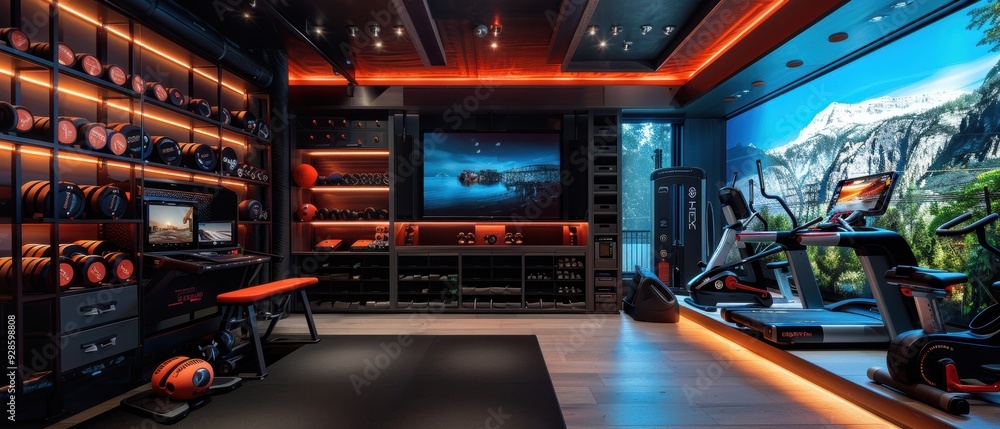 Futuristic Home Gym with Smart Fitness Equipment and 8K UHD Displays ...