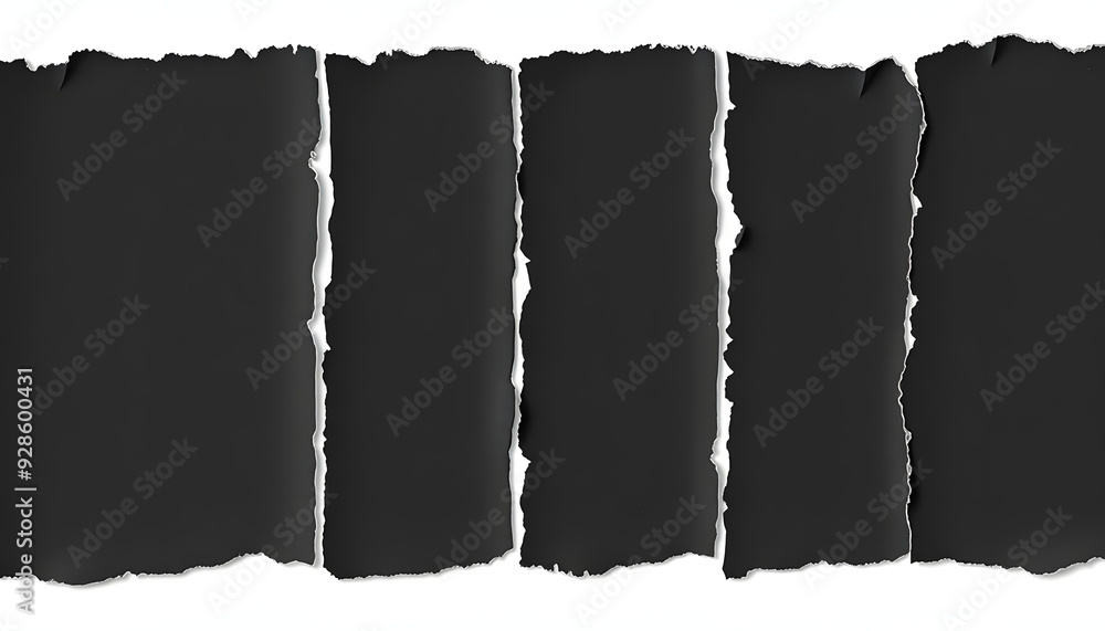 torn black pages with uneven texture edges. set of ripped black paper ...