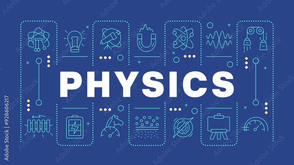 Physics word concept animation. Scientific experiments, electricity ...