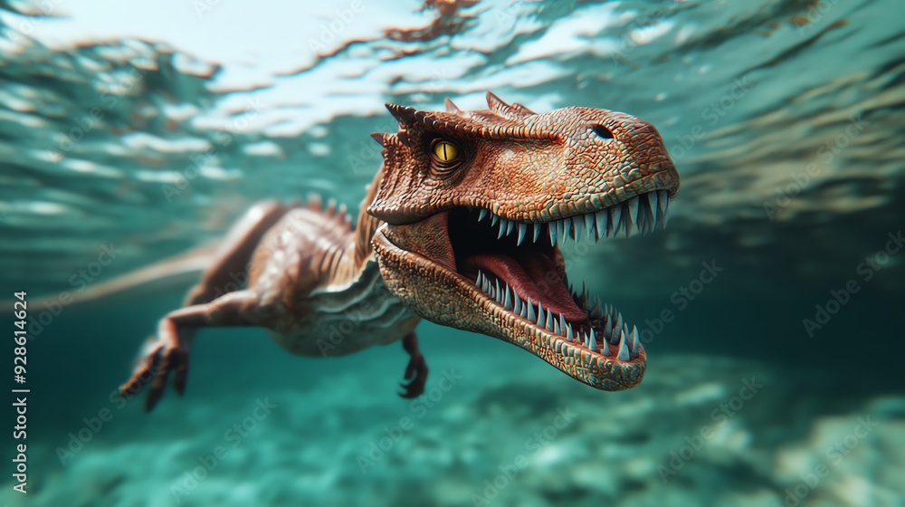 Spinosaurus swimming in a prehistoric river, CGI dinosaurs, aquatic ...