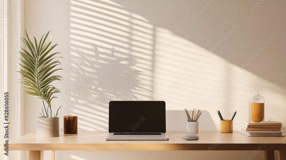 Clean and organized workspace with a simple desk setup, including a ...