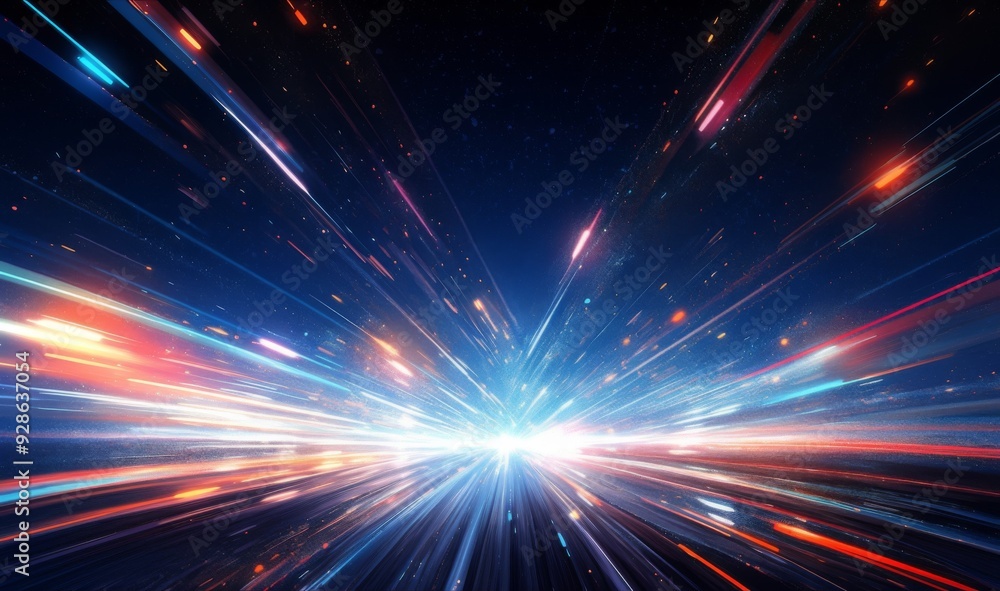 anime-style Dynamic Abstract Light Trails on a Pathway of Speed and ...