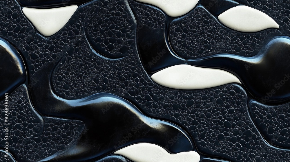 seamless pattern of orca scale, animal print texture, black and white patches background ...