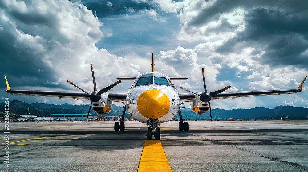 A parked ATR-72 plane on the tarmac, showcasing the aircraft's sleek ...