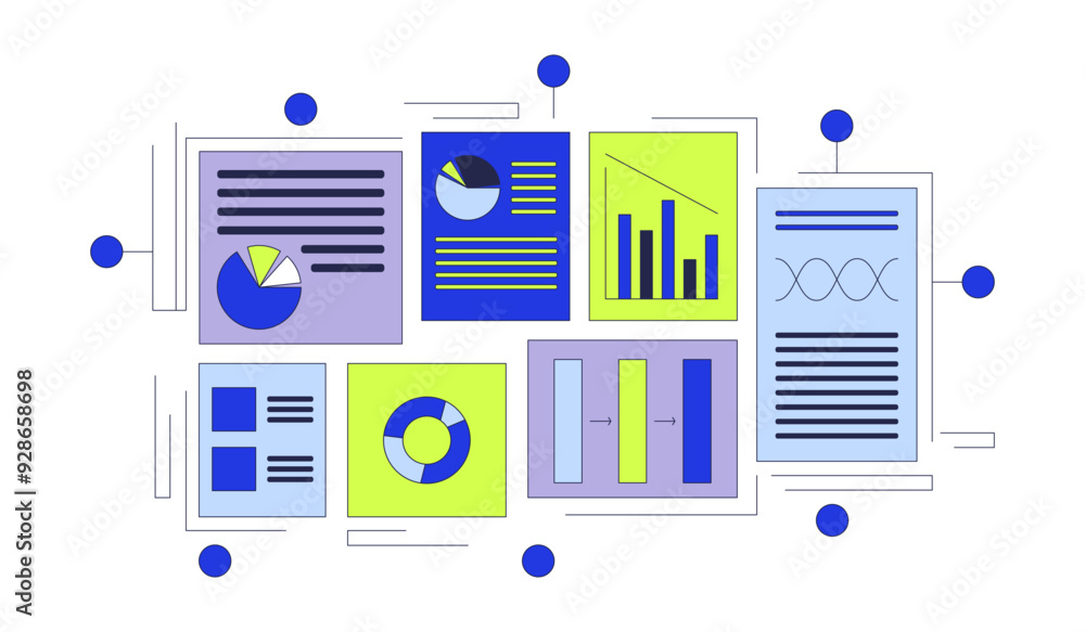 Company accounting documents 2D cartoon object. Marketing statistics ...