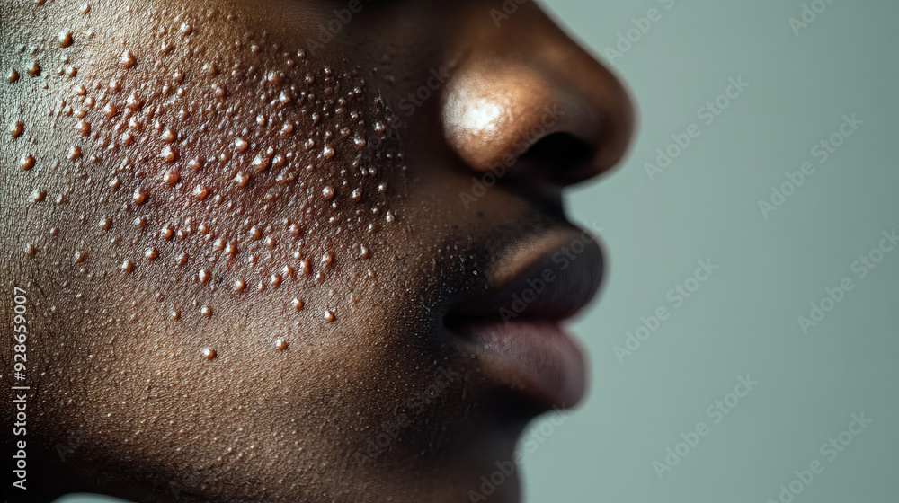 a monkeypox rash on human skin, featuring red, raised lesions in ...
