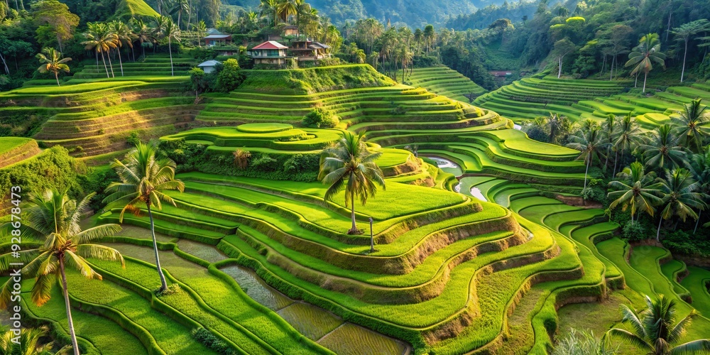 Aerial View of Lush Green Rice Terraces in the Philippines, Drone ...
