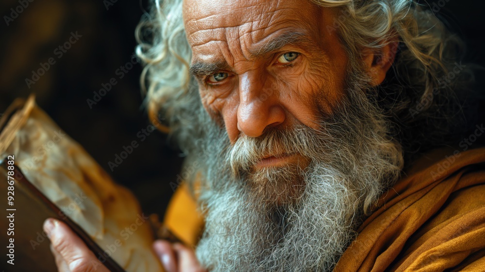 Moses holding the stone tablets with the 10 commandments, Bible story ...