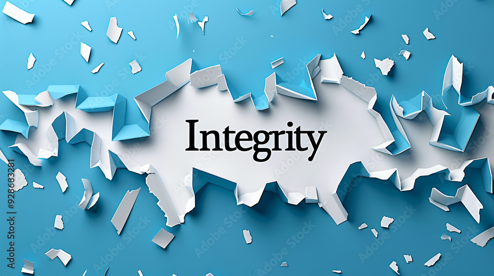 Ripped paper background with the word integrity, hinting at concealed ...