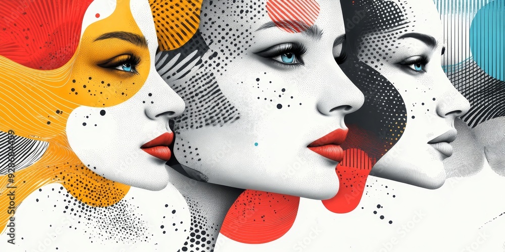 Abstract background with faces collage black and white and colours ...