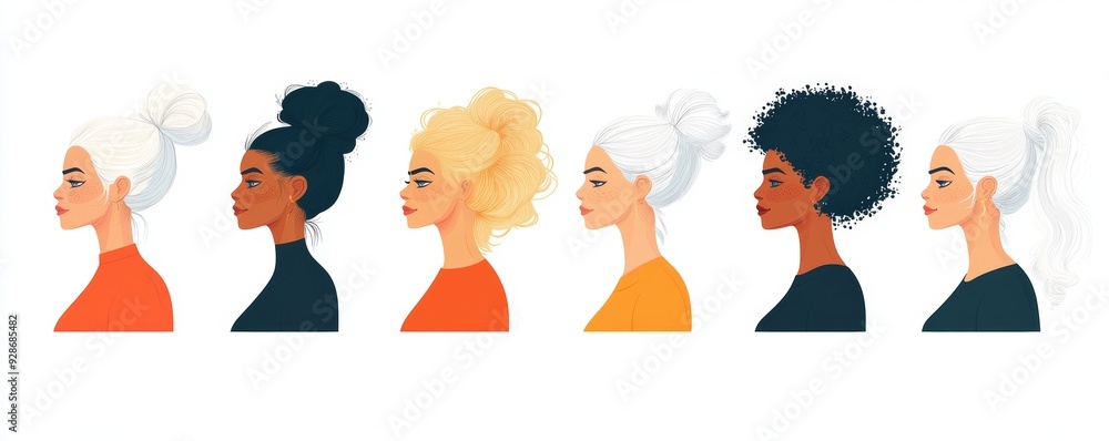 Powerful Woman Movement Face Character Flat Design Style Illustration