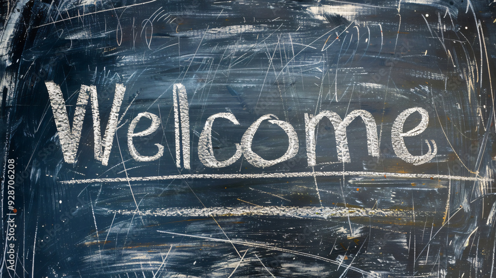Warm welcome sign on a vintage chalkboard, perfect for businesses ...